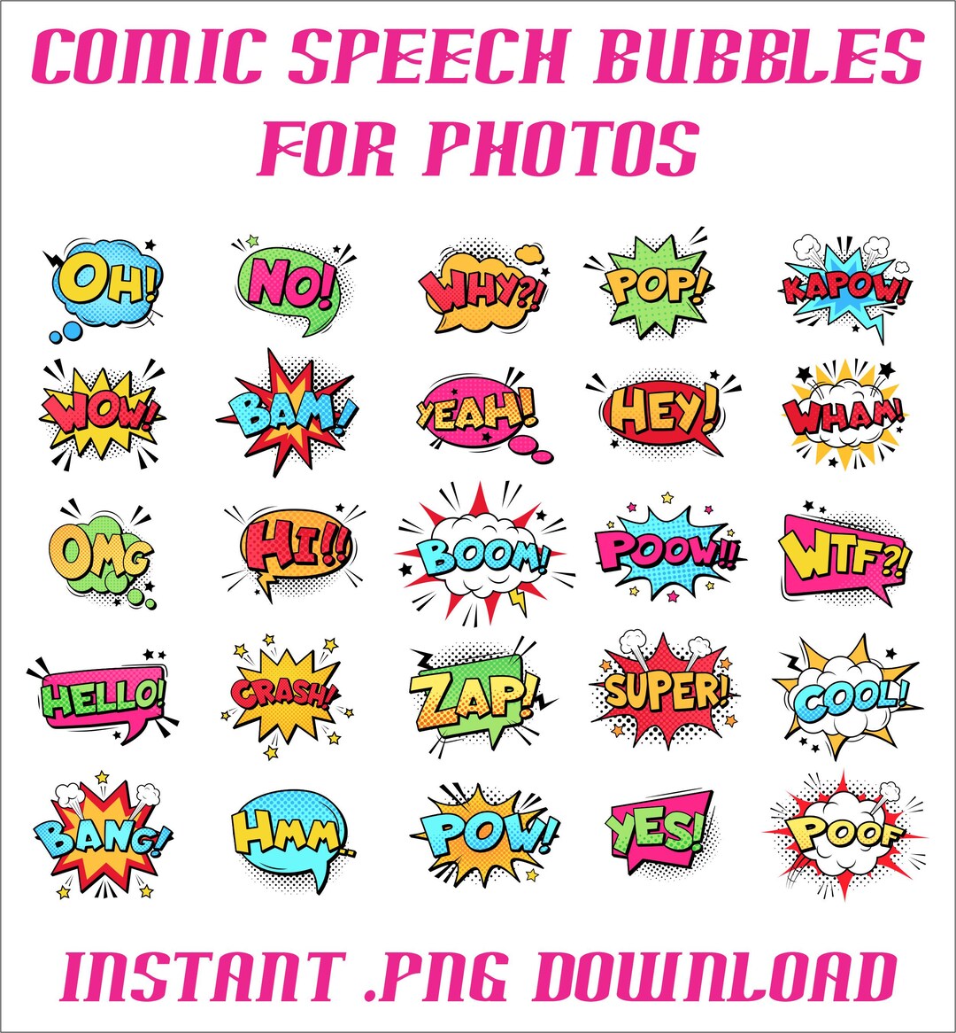 Comic Book Photo Stickers - Transparent Background - Etsy