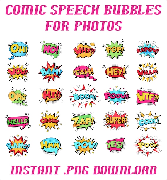 Comic Book Photo Stickers Transparent Background | Etsy