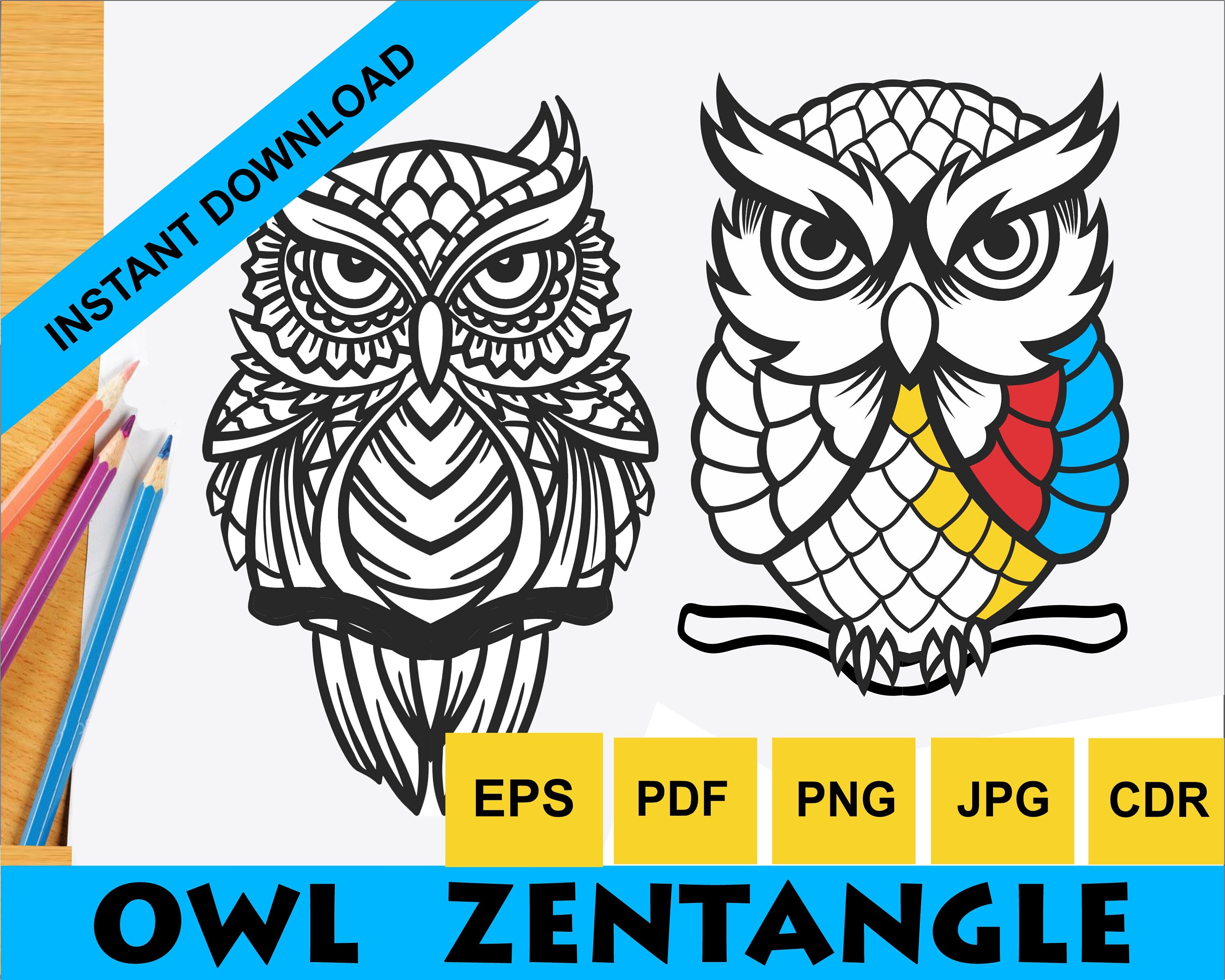 Owl Coloring Pages Zentangle Printable - Etsy