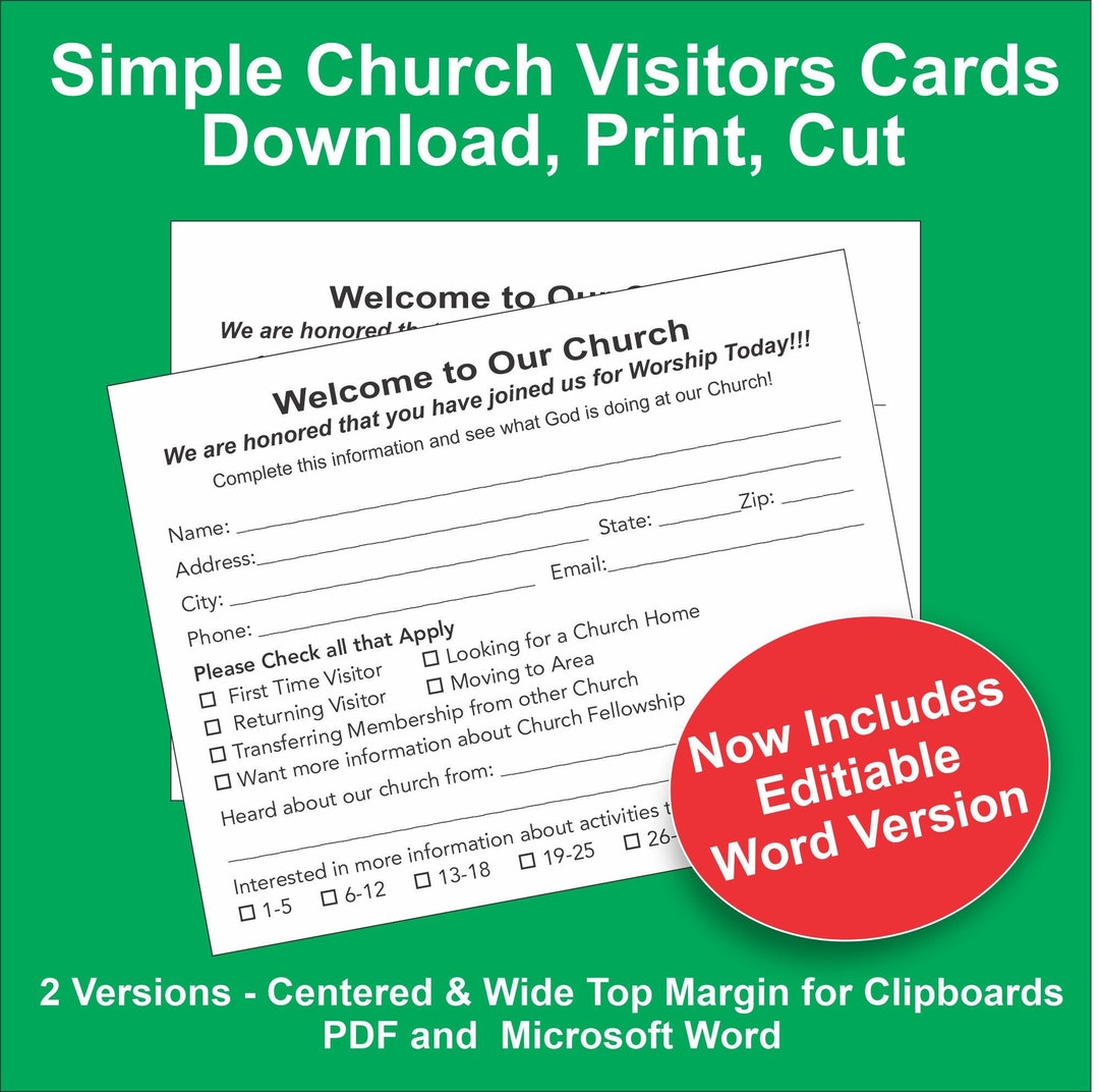 Church Visitor Cards Printable – Welcome & Connect Form, Instant ...