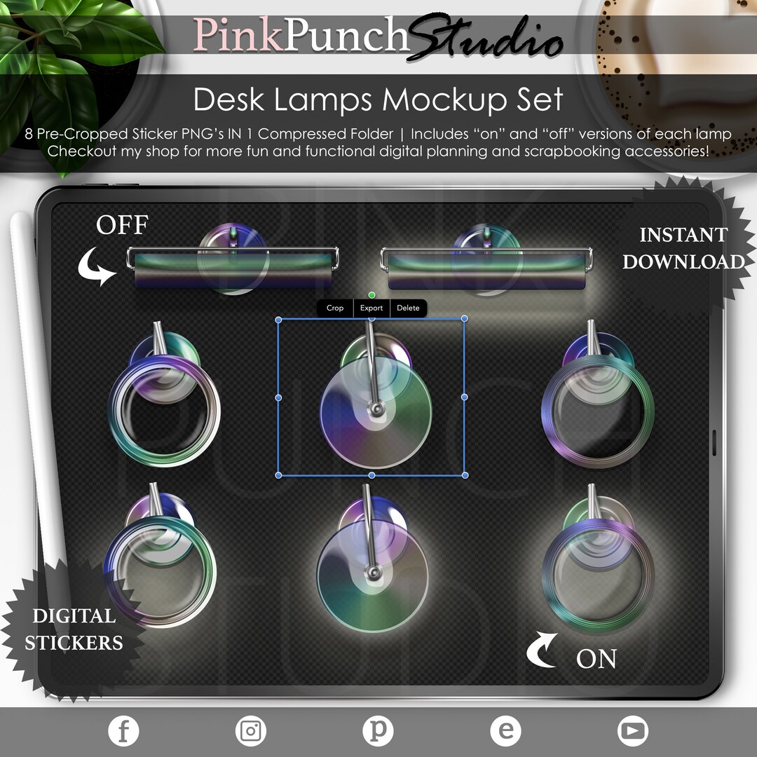 Posh Peacock glass Lamps Top View Desk Mockup Digital Planner Planning ...