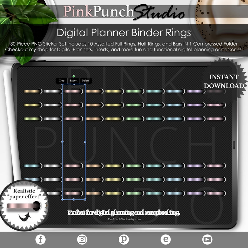 Pastel Digital Planner Binder Rings Set PNG Stickers Build Your Own ...