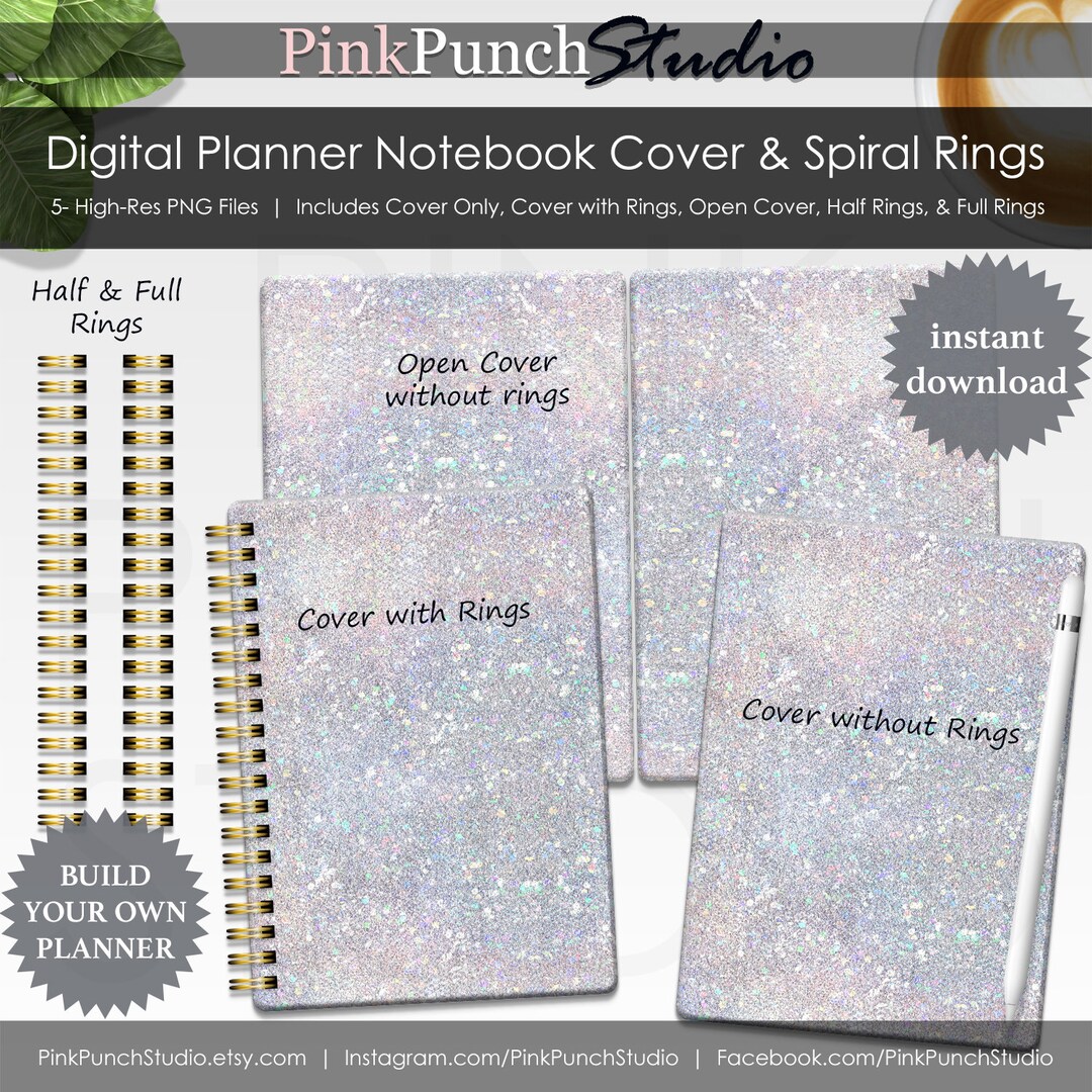 Holographic Glitter Digital Notebook Covers and Gold Spiral - Etsy