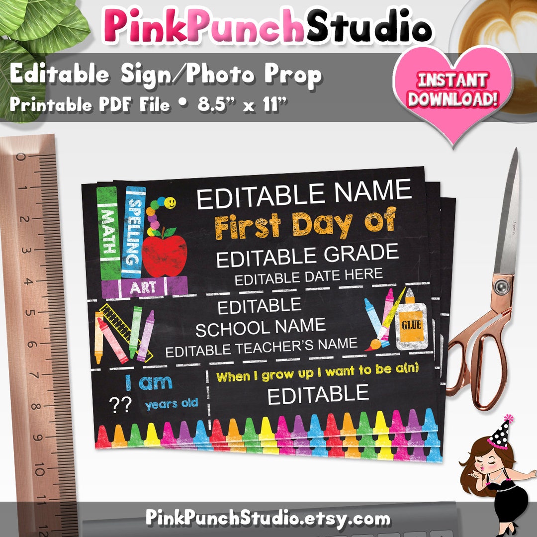 Editable First Day of School Sign Printable PDF File Instant Download ...