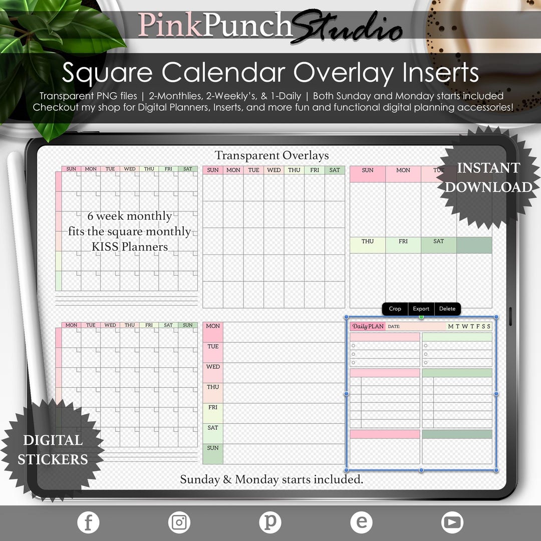 Very Cutesy Square Calendar Overlay Inserts: Digital Planner Templates ...