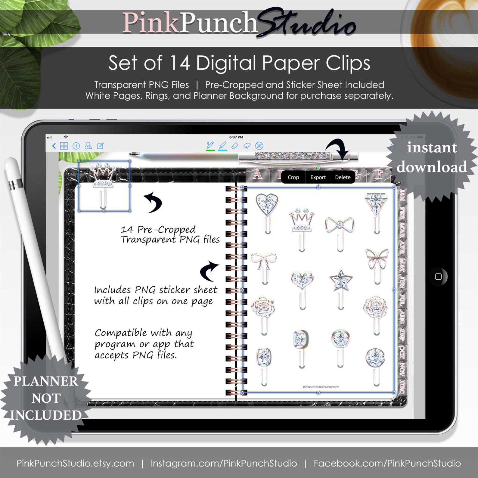 Holographic Metal Digital Paper Clips Set Pre Cropped | Etsy