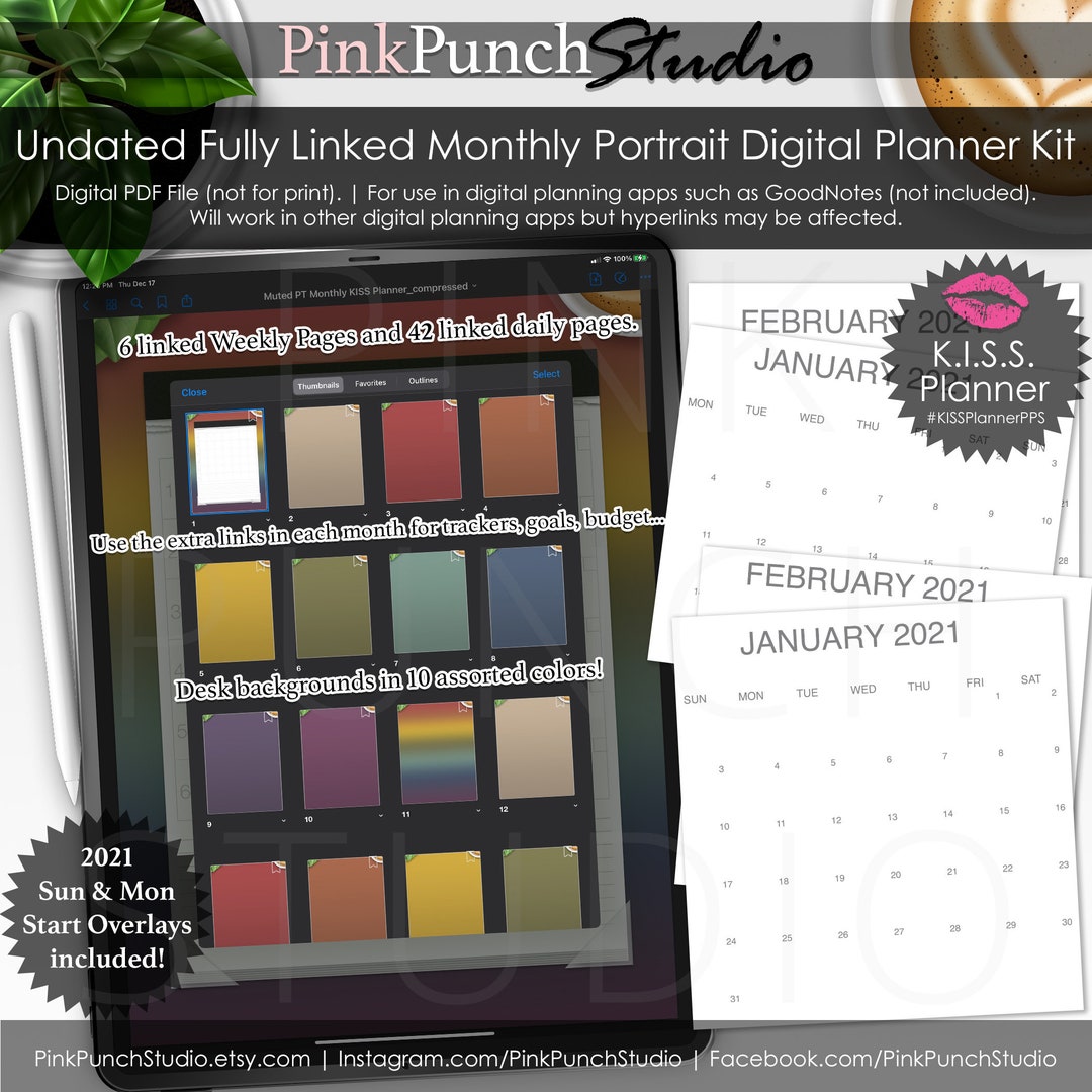 Muted Monthly Portrait KISS Planner PPS Digital Planning Kit Undated ...