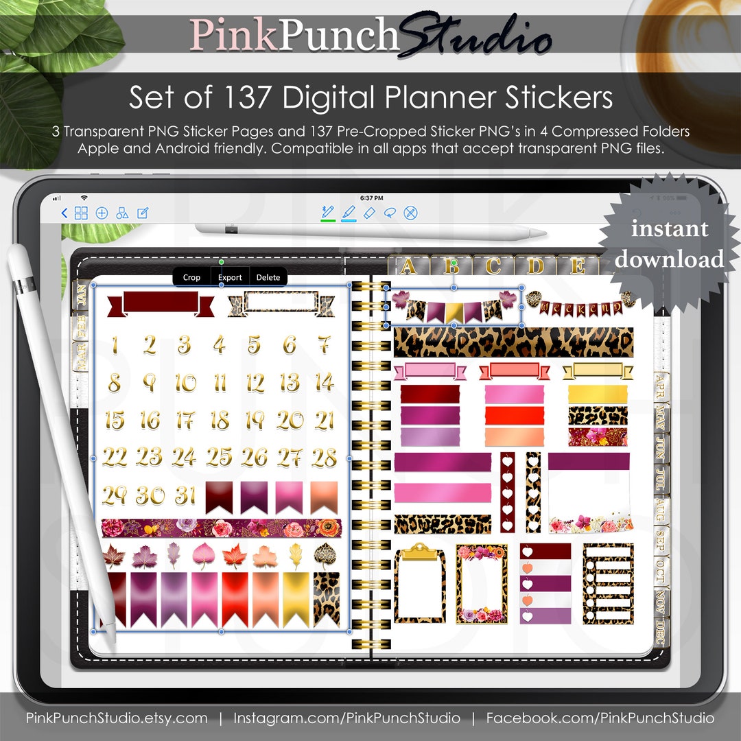Fall Floral Leopard Digital Planner Stickers Kit Precropped - Etsy