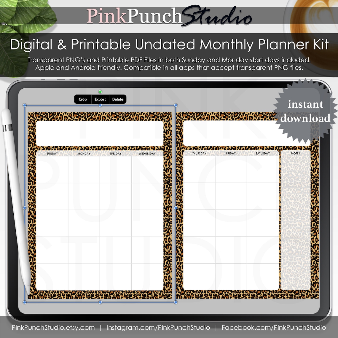 Leopard Planner Calendar Page Inserts Digital PNG and - Etsy
