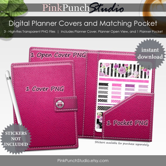 Pink Leather Digital Planner Covers Set with Pocket | Etsy
