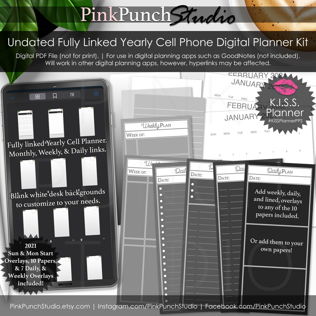 White Yearly Cell Phone KISS Planner PPS Digital Planning Kit Undated ...