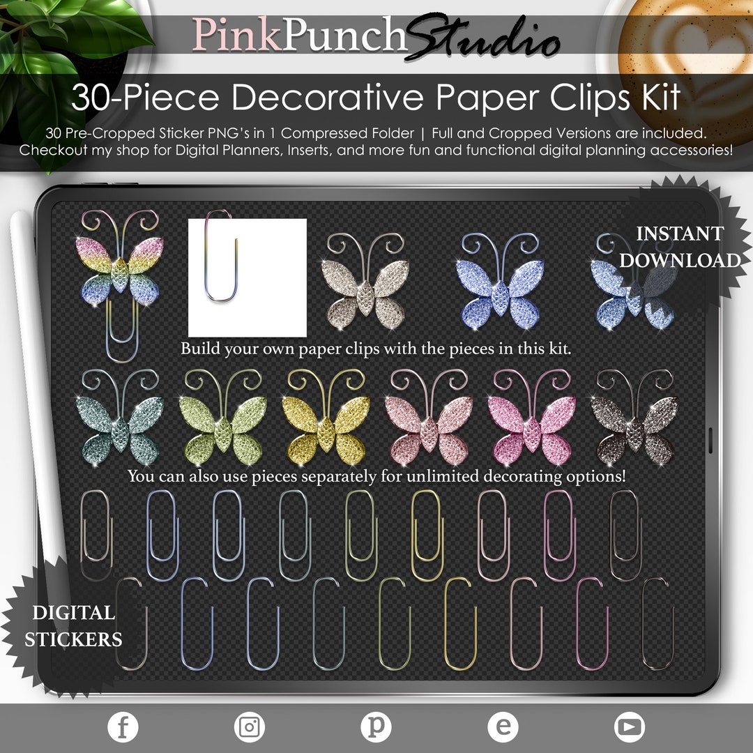 Secret Garden Spring Butterfly Paper Clips PNG Stickers Clipart ...