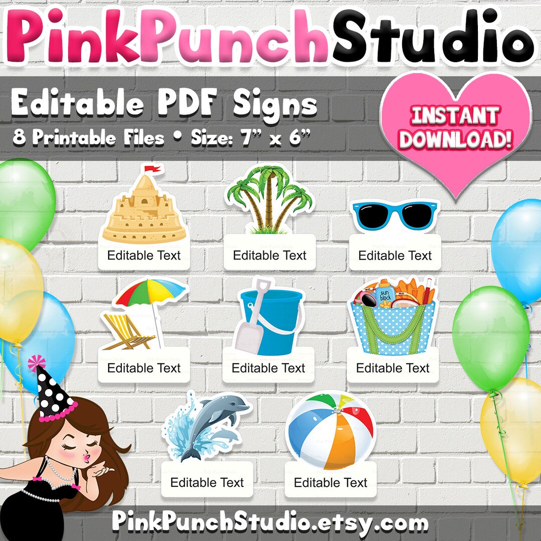 Editable Beach Theme Station Name Signs Classrooom Party Decor Teacher ...