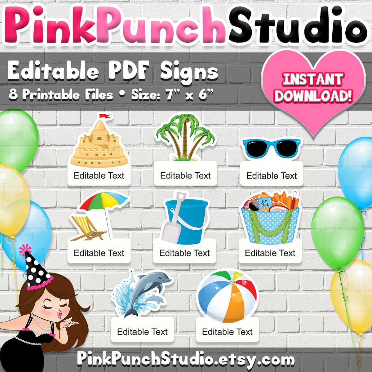 Editable Beach Theme Station Name Signs Classrooom Party Decor Teacher ...