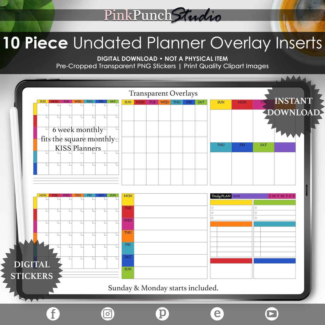 Undated Planner Overlay Inserts | Transparent Calendar Daily Layout PNG ...