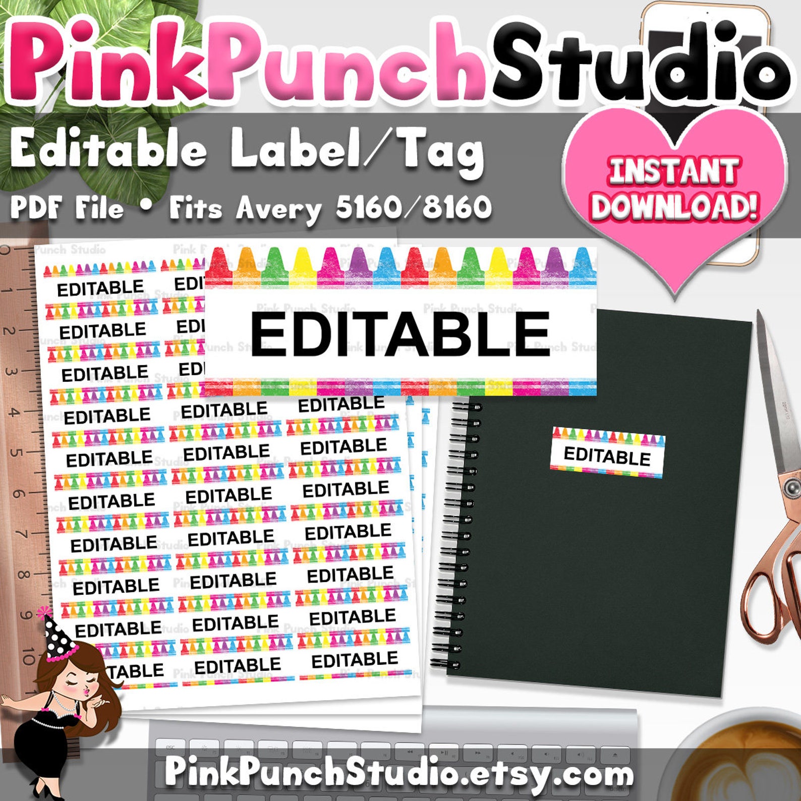 Editable School Labels Printable PDF File Fits 5160 8160 Name Tags ...