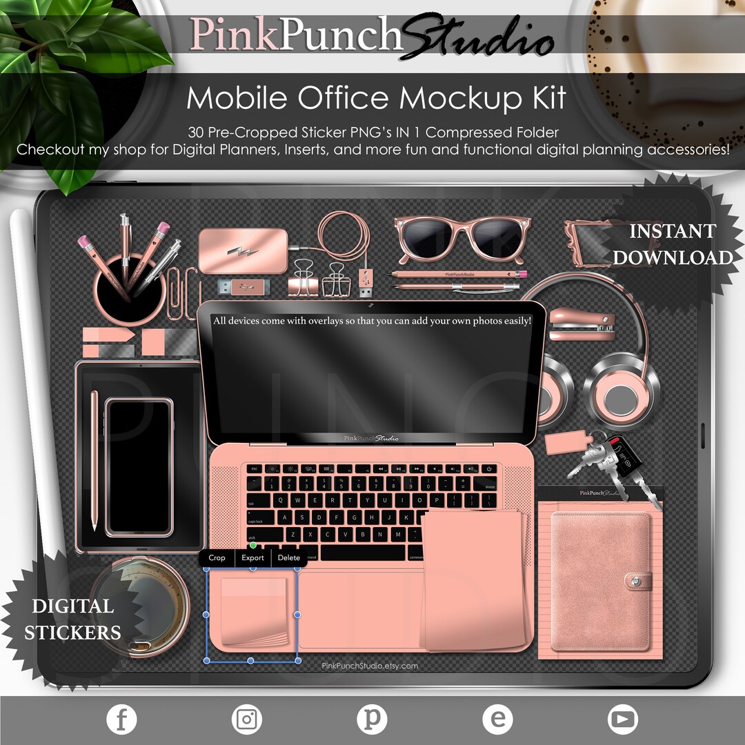 Shabby Chic 4 Peach Mobile Office Mockup Kit PNG Digital Planner ...