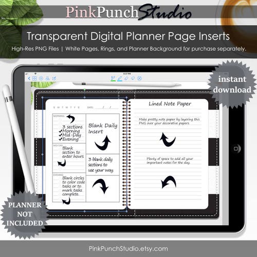Digital Planner Blank Page Templates Transparent PNG Files - Etsy