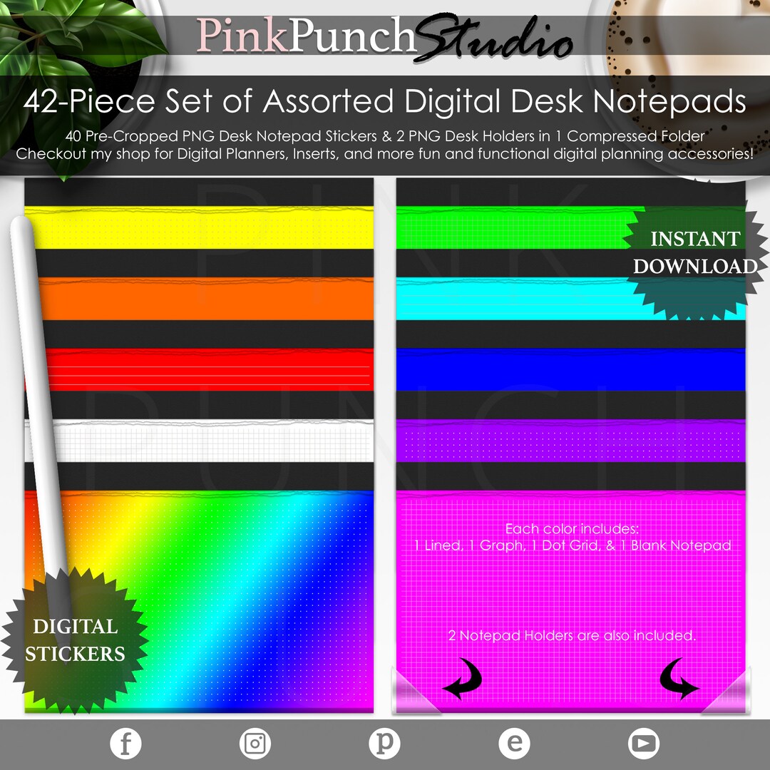 Neon Digital Desk Pad Sticker Set PNG Scrapbooking Clipart Dot - Etsy