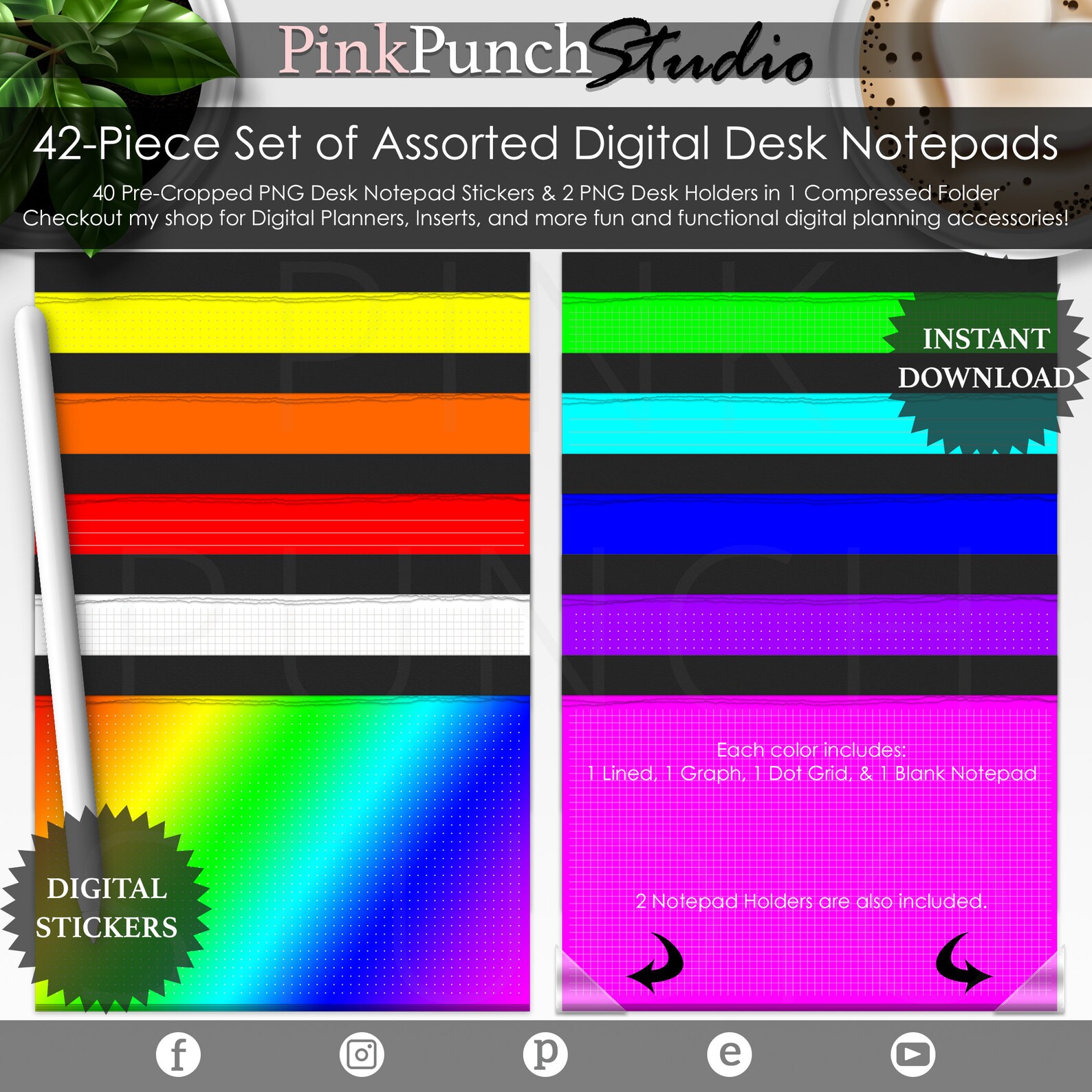 Neon Digital Desk Pad Sticker Set PNG Scrapbooking Clipart Dot | Etsy