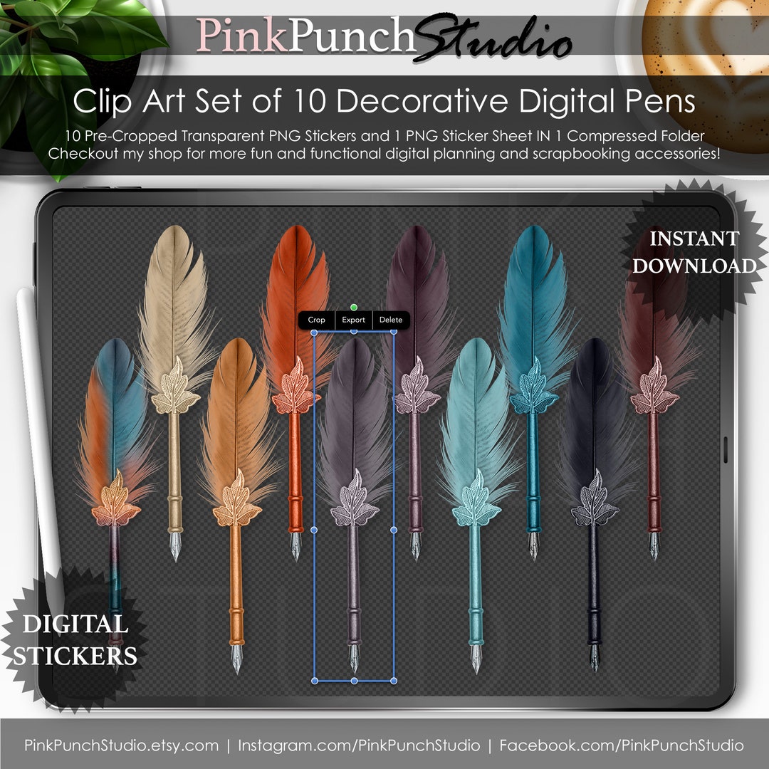 Twisted Teal Fall Autumn Leaf Vintage Quill Feather Pens Set PNG Clip ...