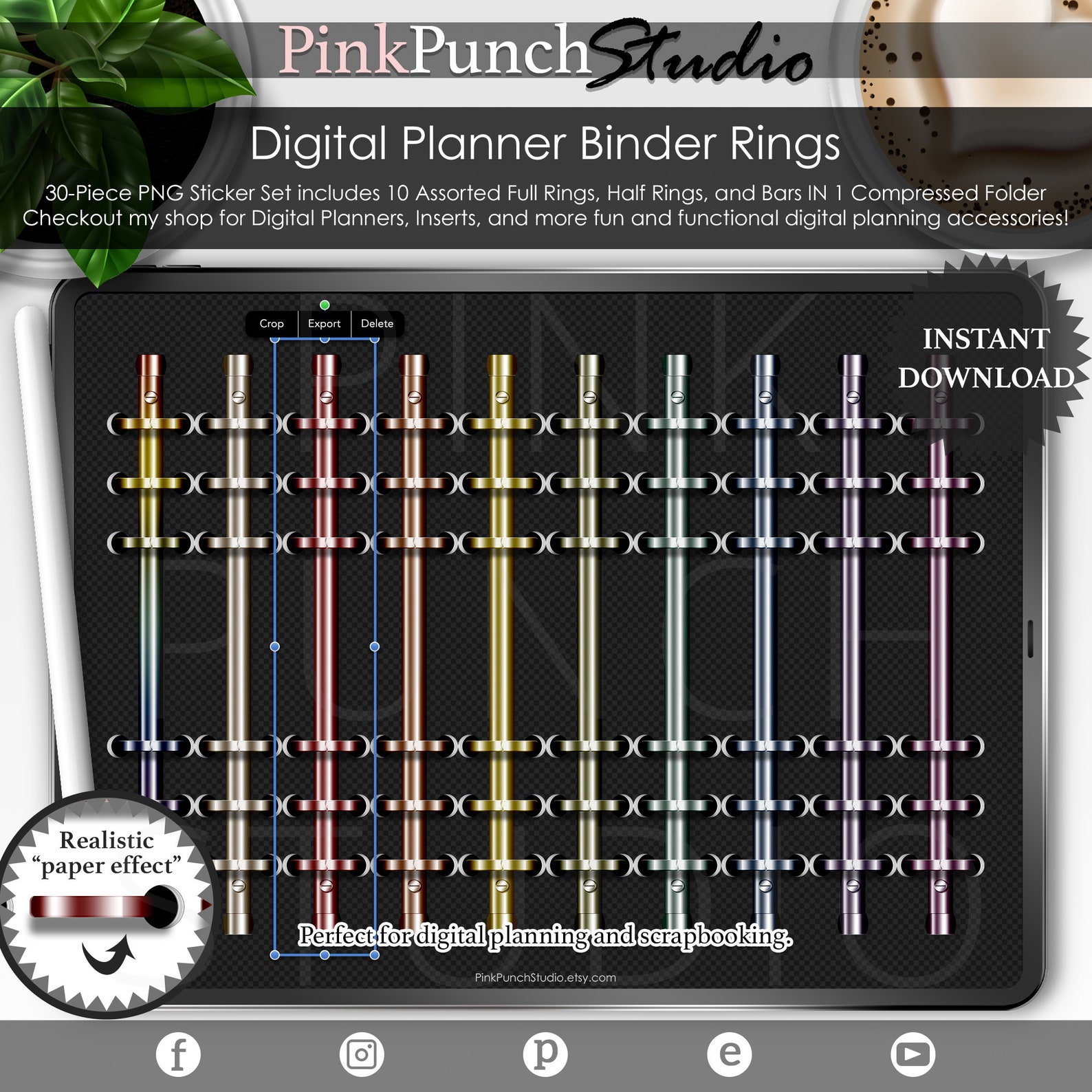 Muted Digital Planner Binder Rings Set PNG Stickers Build Your | Etsy