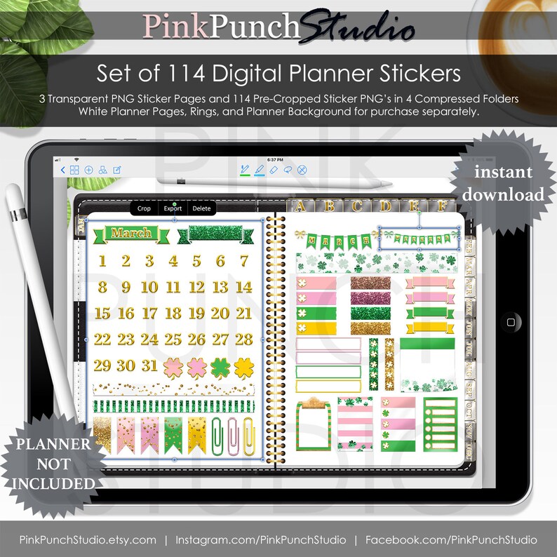 March St Patrick's Day Digital Planner Stickers Kit | Etsy