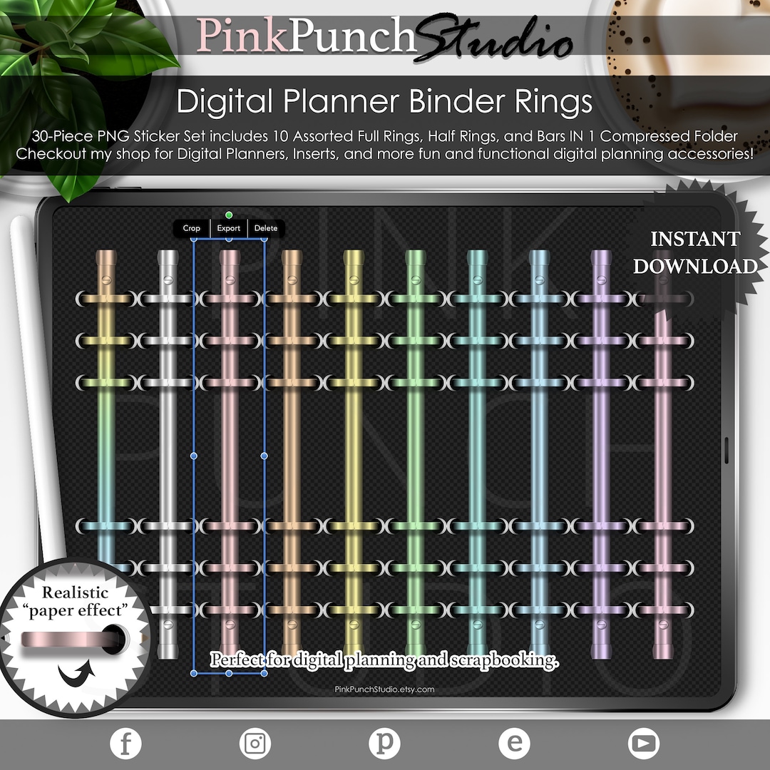 Pastel Digital Planner Binder Rings Set PNG Stickers Build Your Own ...
