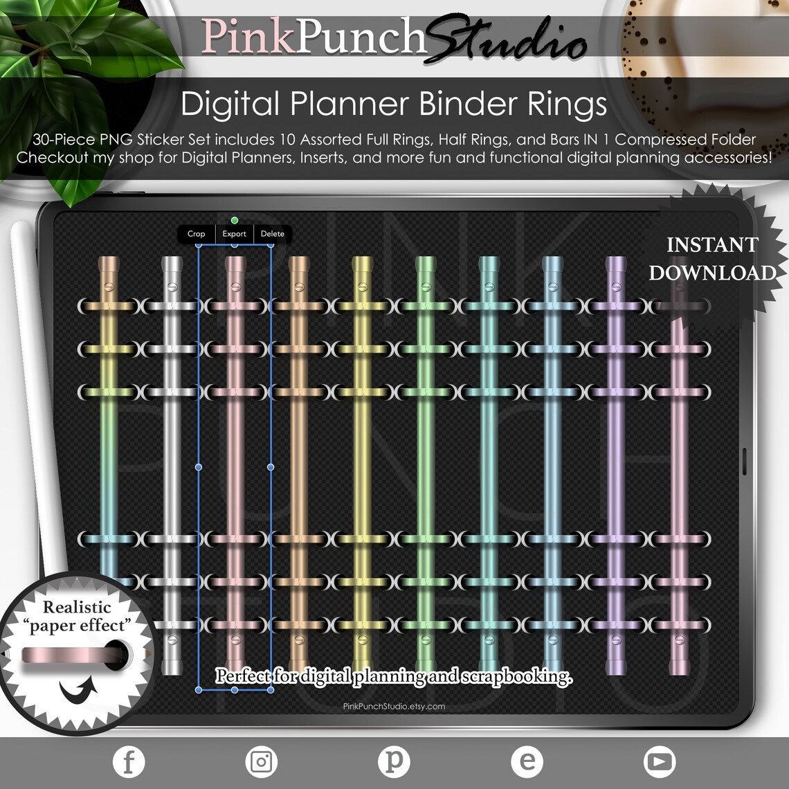 Pastel Digital Planner Binder Rings Set PNG Stickers Build Your Own ...