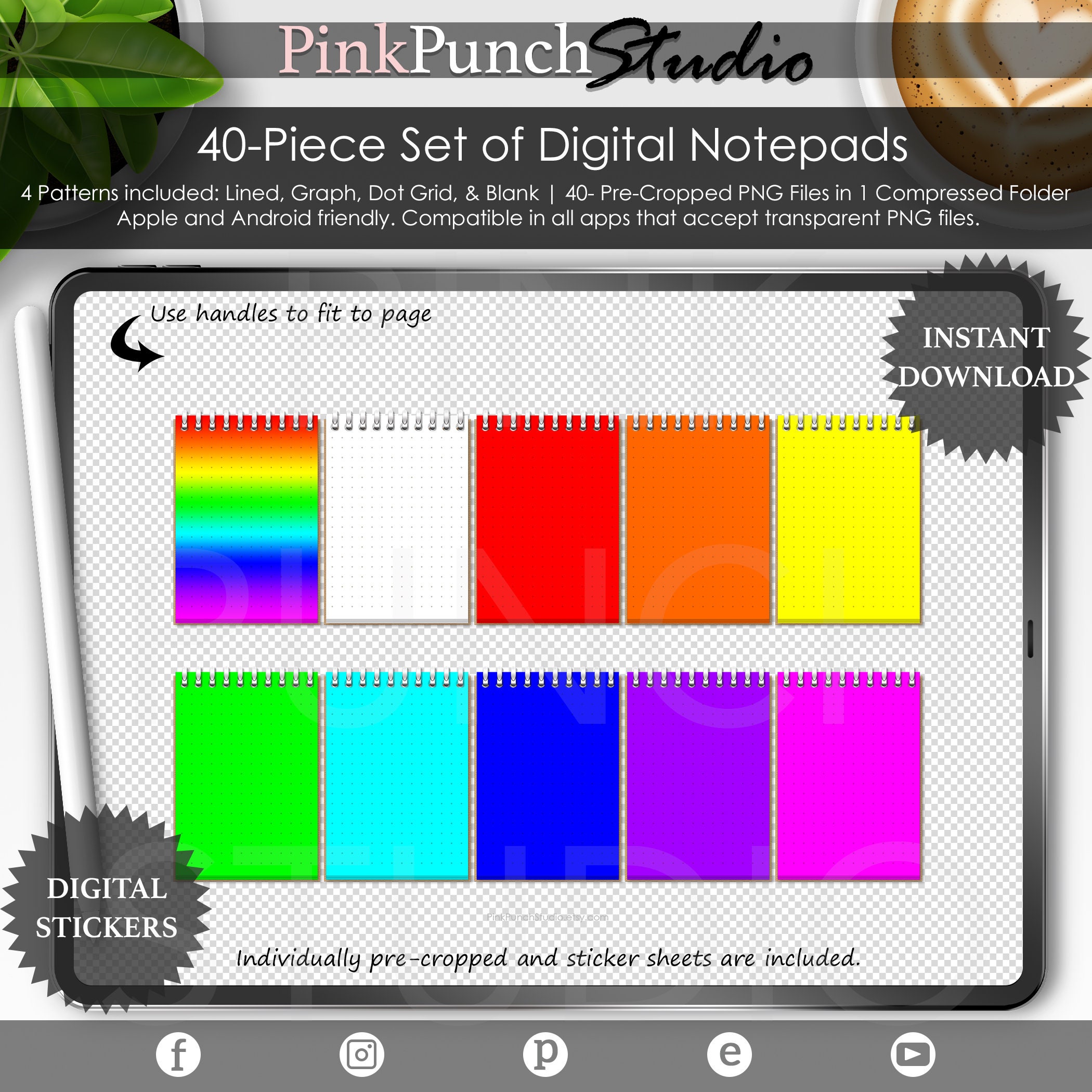 Neon Silver Digital Notepads Set Precropped Transparent PNG | Etsy