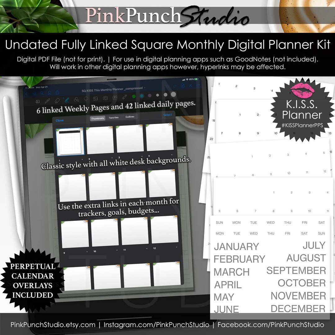 Square White Monthly Portrait KISS Planner PPS Digital Planning Kit ...