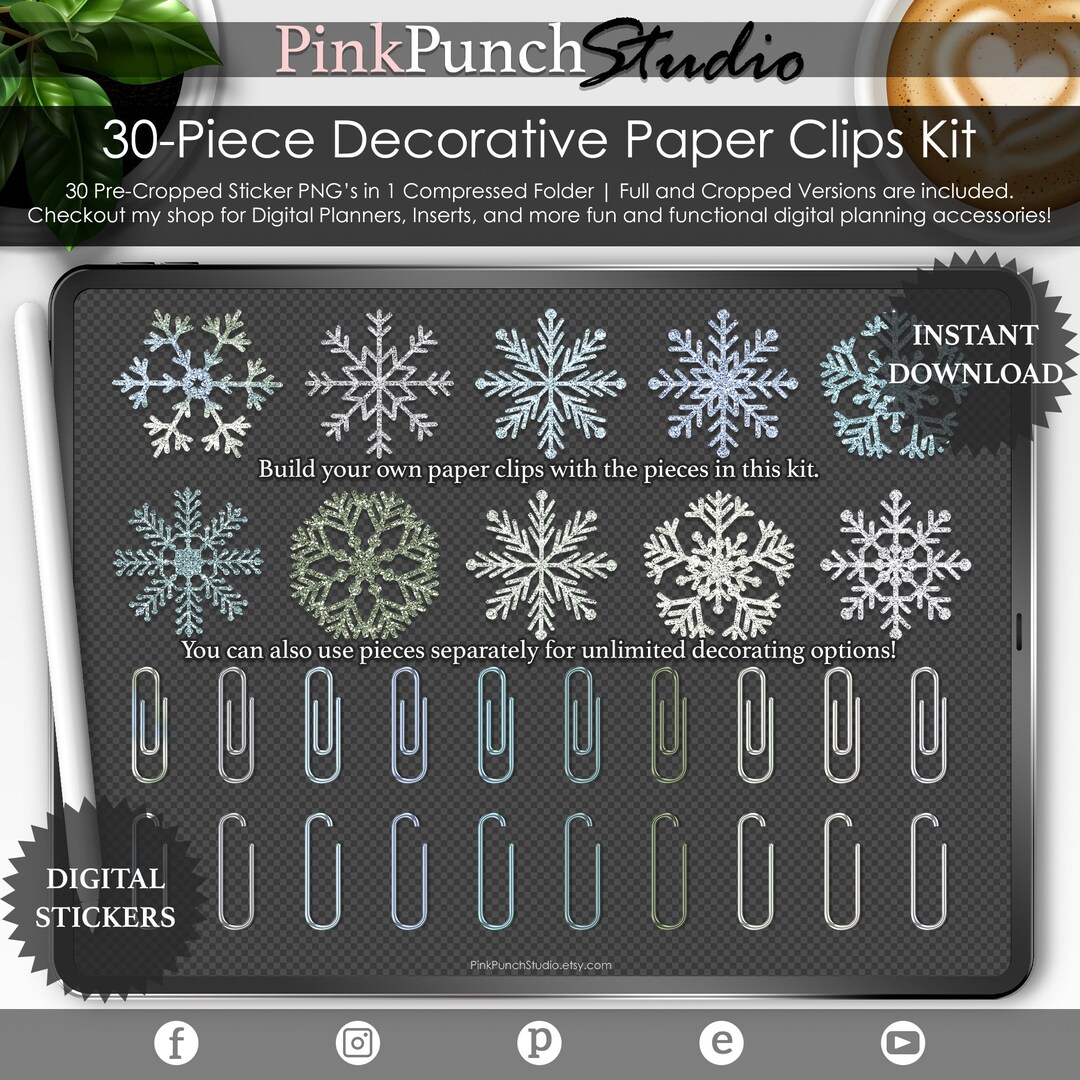 Winter Frost Christmas Snowflake Paper Clips PNG Stickers Clipart ...