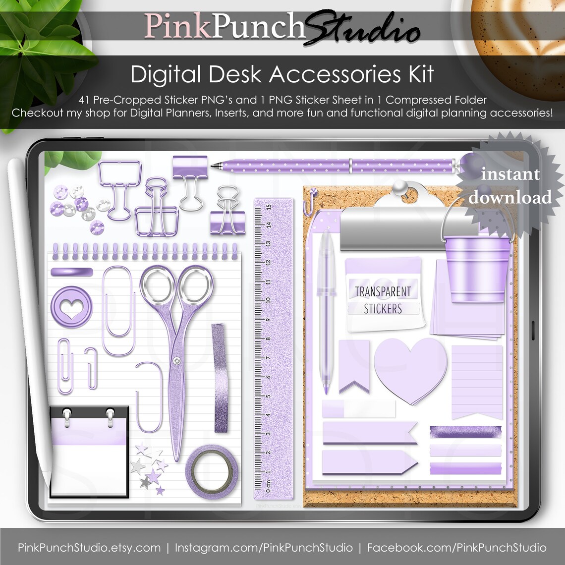 Pastel Purple Desk Accessories Kit Digital Scrapbooking - Etsy