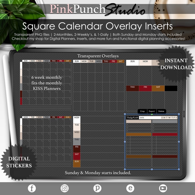 Boss Lady Square Calendar Overlay Inserts: Digital Planner PNG Files ...