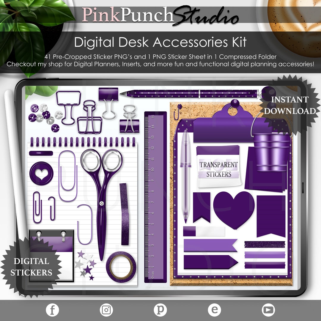 Dark Purple Desk Accessories Digital Scrapbooking Planning Planner ...