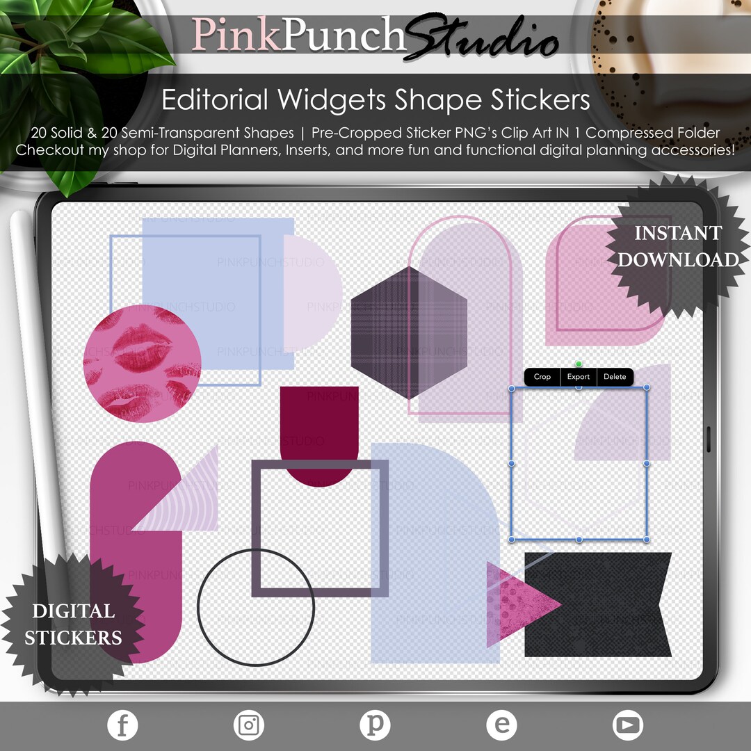 Girl Squad Pink Geometric Shape PNG Stickers: Digital Planner Clipart ...