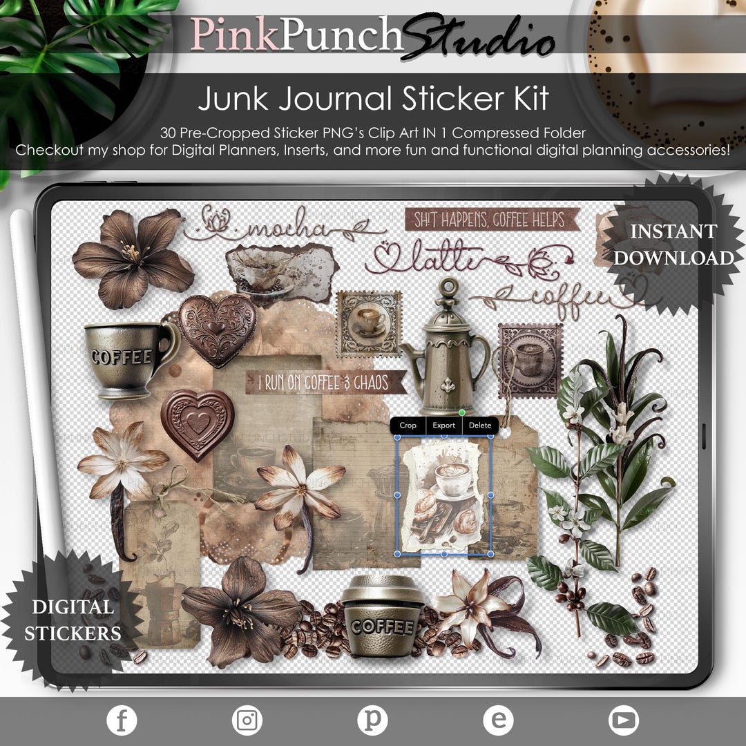 Mocha Loca Junk Journal Ephemera Kit | Vintage Coffee Clip Art ...