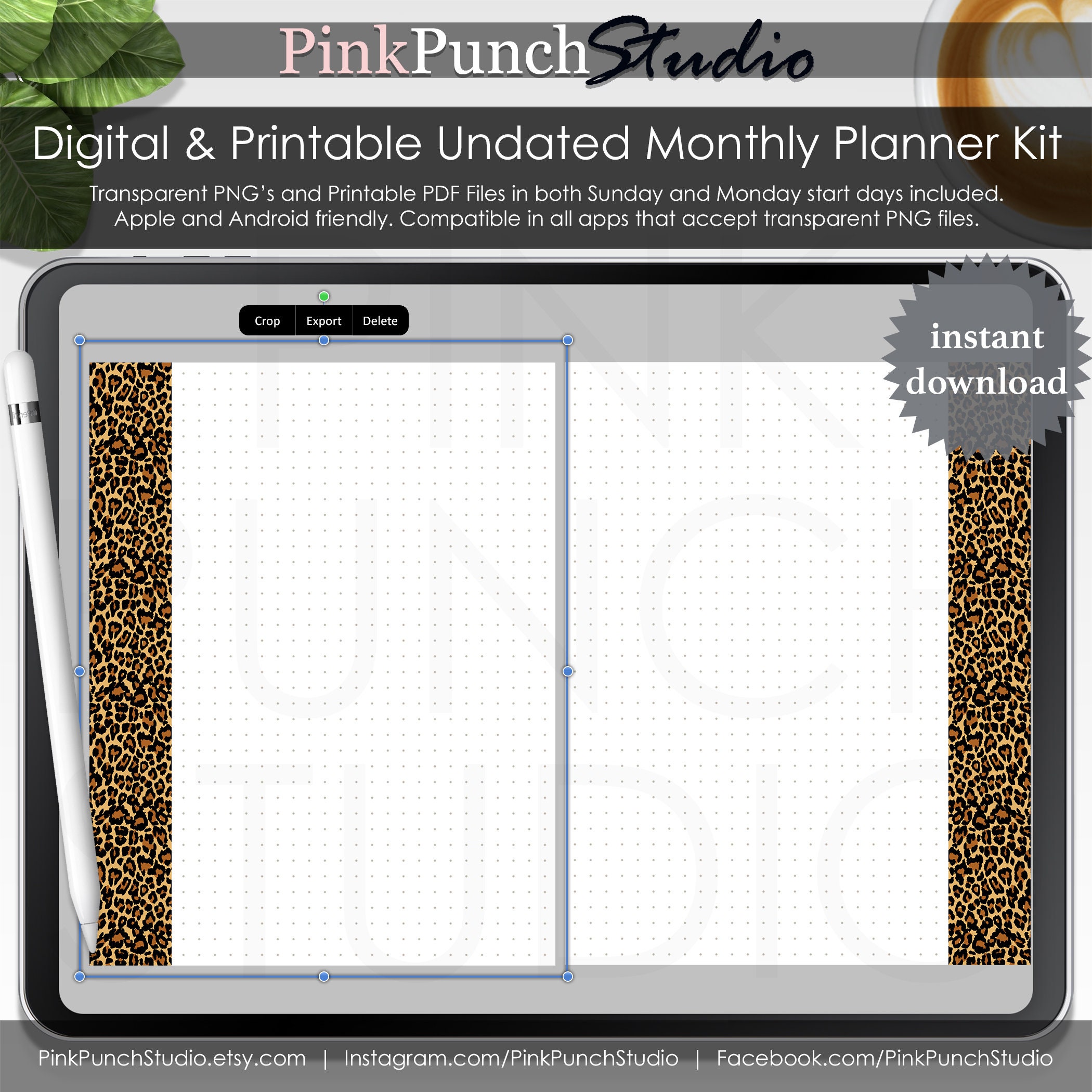 Leopard Planner Calendar Page Inserts Digital PNG and - Etsy