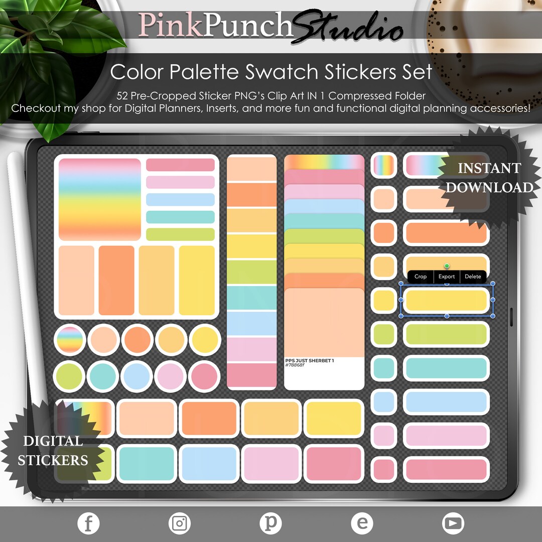 Just Sherbet Swatches Sticker Kit Clipart PNG Scrapbooking Planner ...