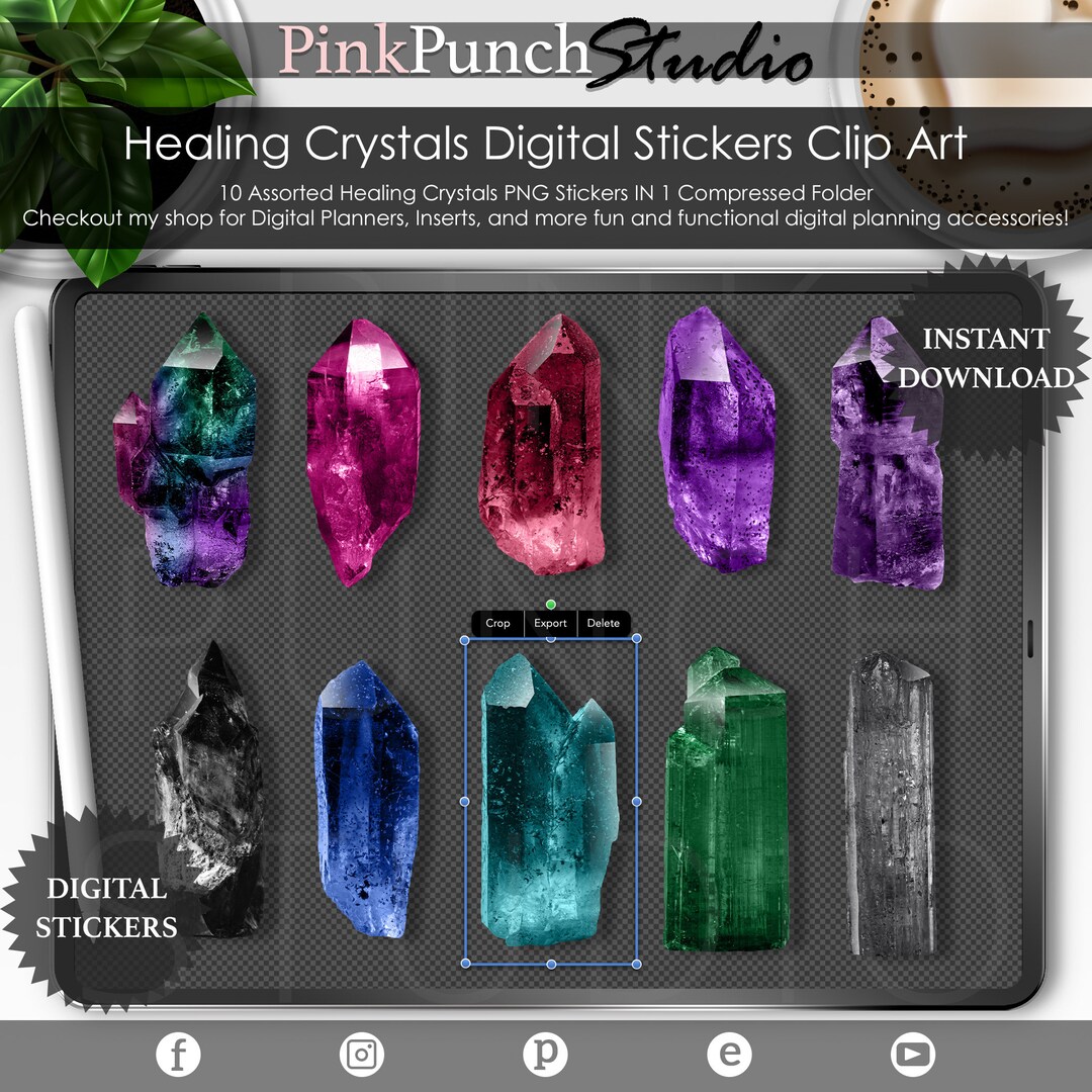 Goth Girl Healing Crystals PNG Stickers Set for Digital Planning ...