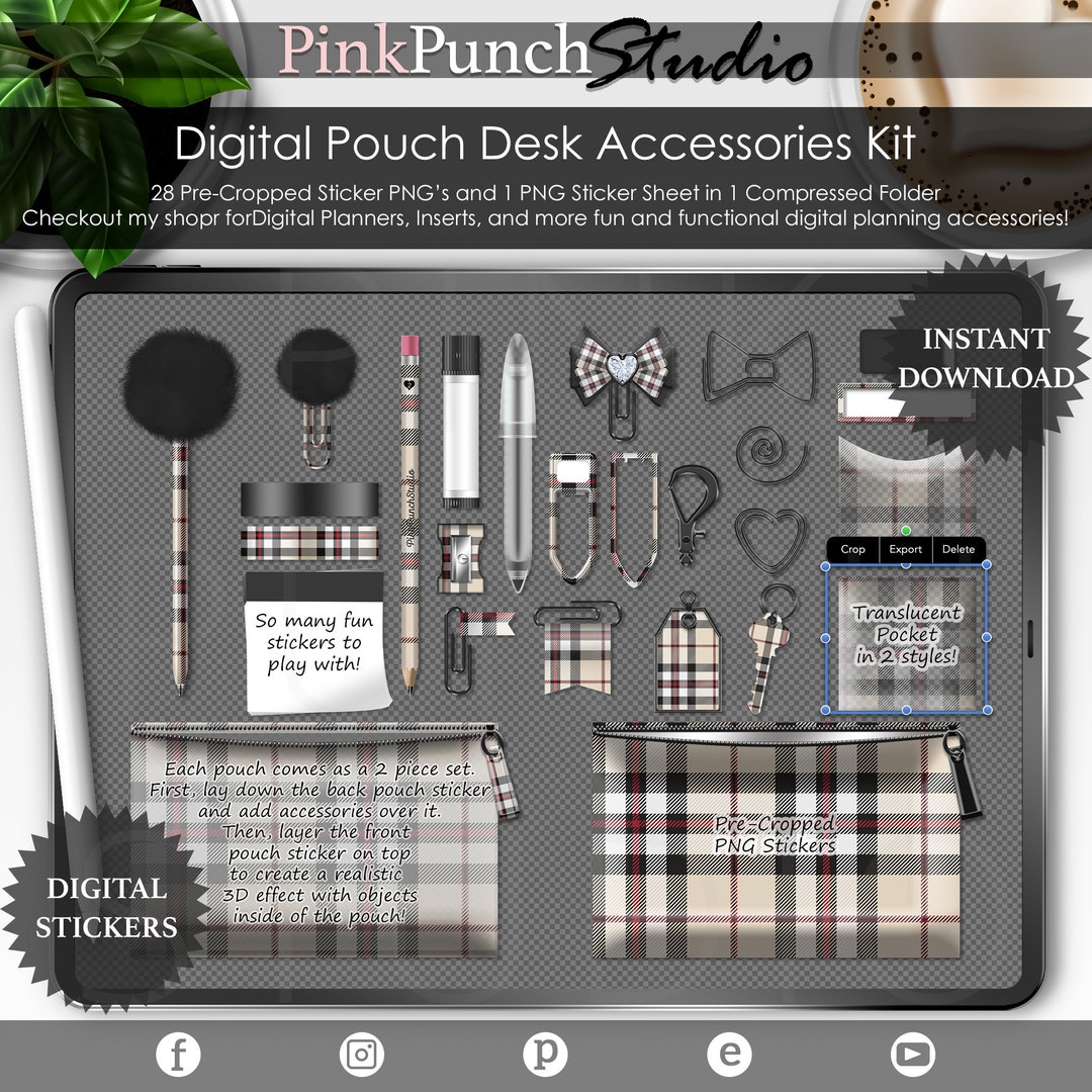 Beige Tartan Plaid Pouch Kit PNG Stickers Digital Planner Planning ...