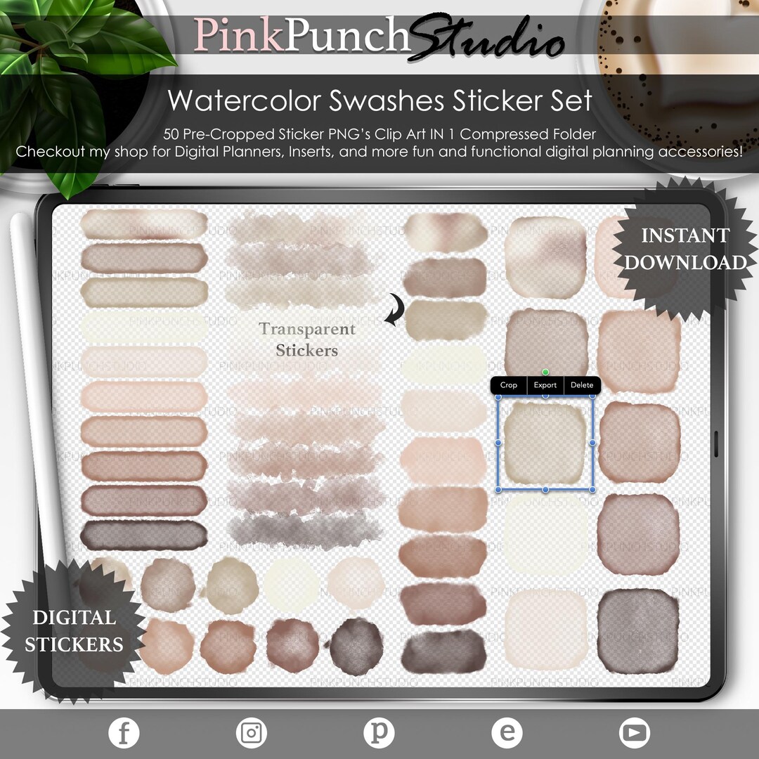 Mocha Loca Watercolor Swashes | Digital Stickers for Planners ...