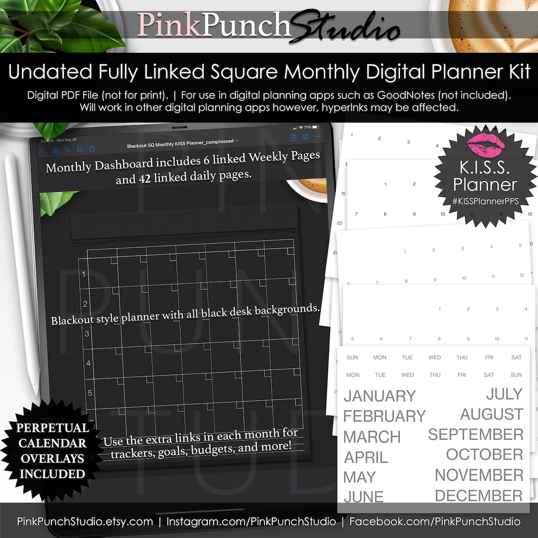 Blackout Square Monthly KISS Planner PPS Undated Digital Planning Kit ...