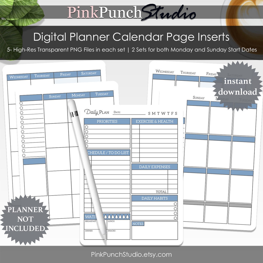 Digital Planner Calendar Page Inserts Transparent PNG Files Build Your ...