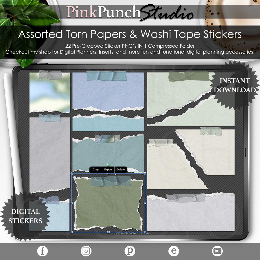 Winter Frost Torn Papers and Washi Kit PNG Stickers Digital Planner ...