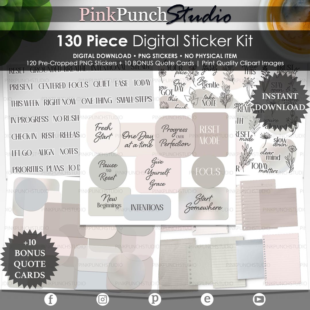 Soft Reset Digital Sticker Kit, Neutral Word & Quote Stickers ...