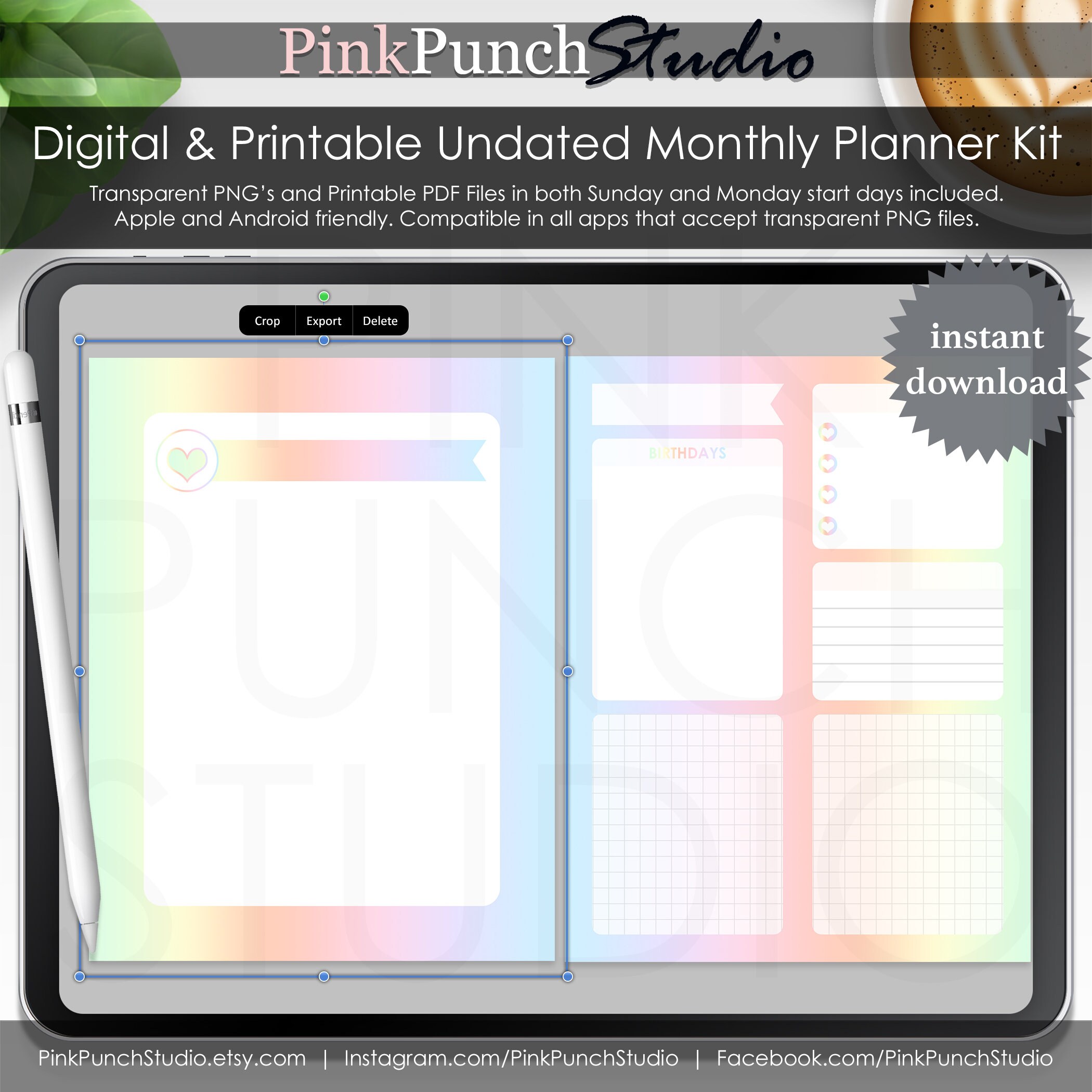Pastel Holo Rainbow Planner Calendar Inserts Digital PNG and - Etsy