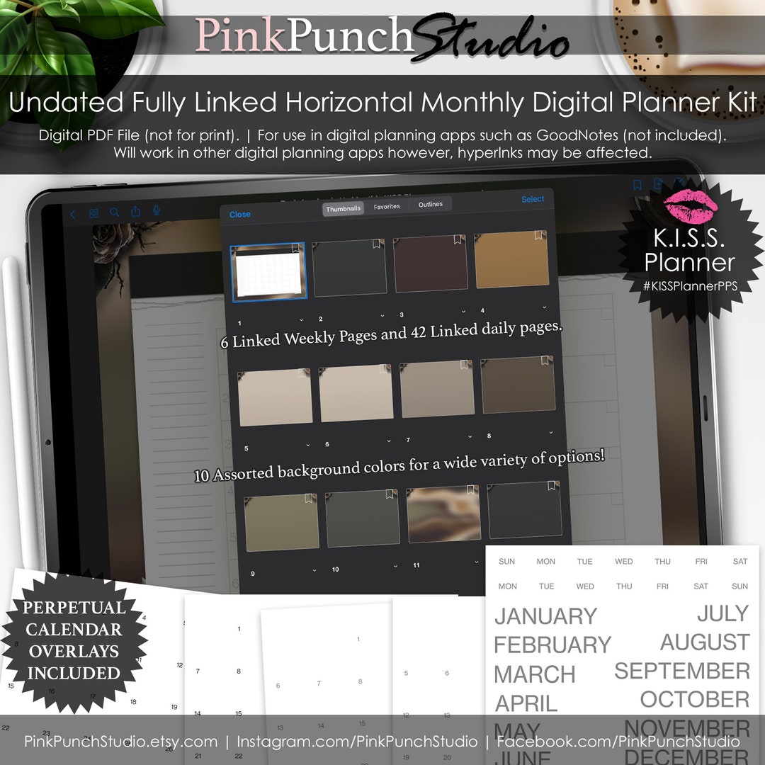 Dark Academia Gothic Undated Monthly Horizontal KISS Planner DIY ...
