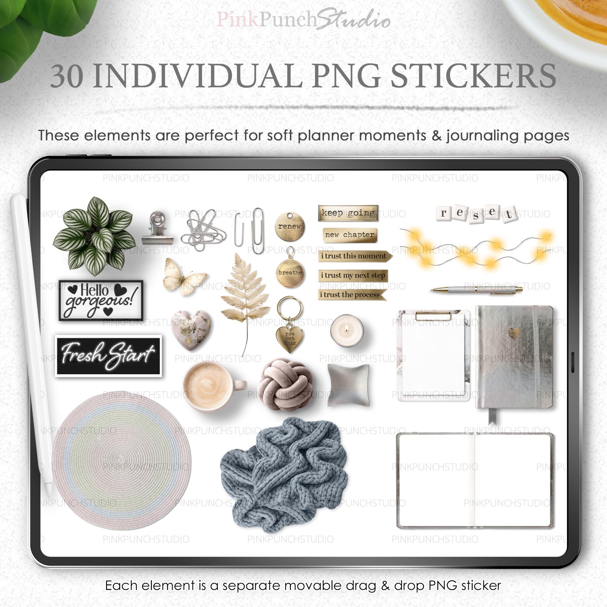 30 Piece Realistic Desk Scene Stickers | Soft Reset Digital Planner ...