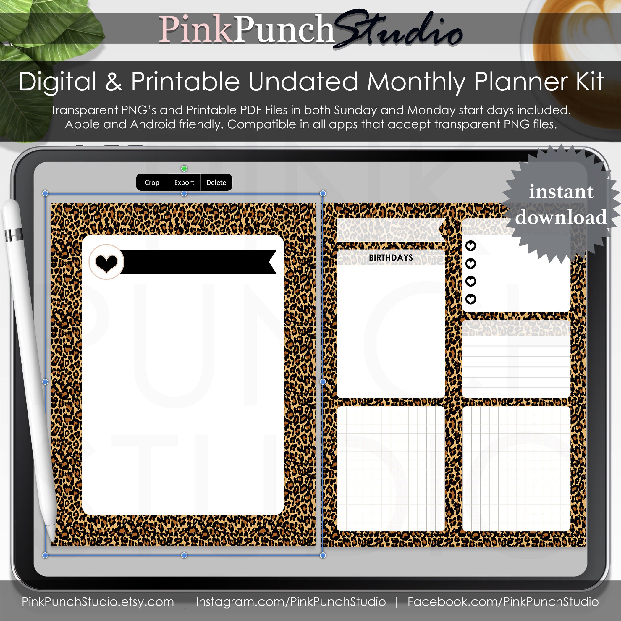 Leopard Planner Calendar Page Inserts Digital PNG and - Etsy